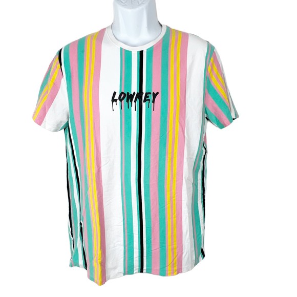 Vox Populi | Shirts | Vox Populi Shirt Men Large Pink Green Striped Low Key Spellout Short ...